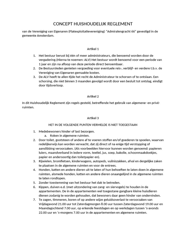 7 - CONCEPT HUISHOUDELIJK REGLEMENT Van de Vereniging Van Eigenaren ...