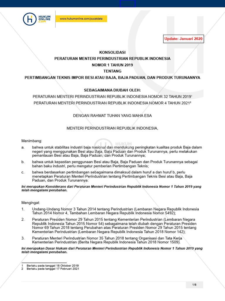 Permen Perin 1 2019 Rev-Mar21 KNS | PDF