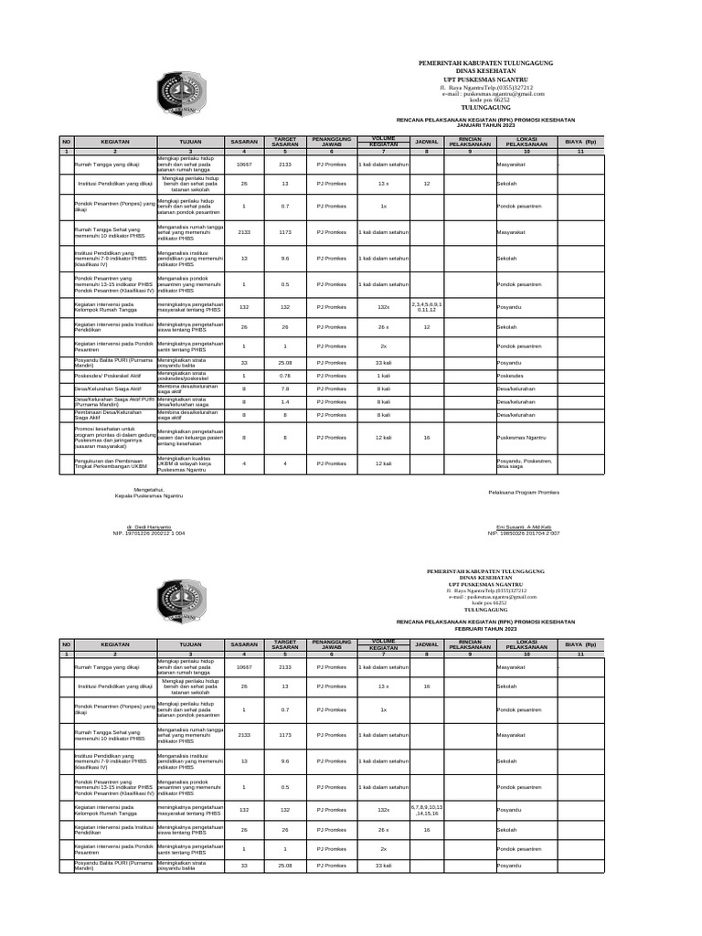 RPK Bulanan Promkes 2023 + Jadwal | PDF