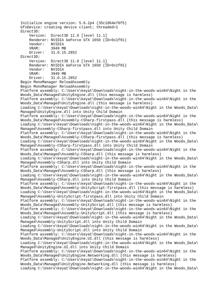 Unity Engine Initialization Log | PDF | Operating System Technology | Microsoft Windows