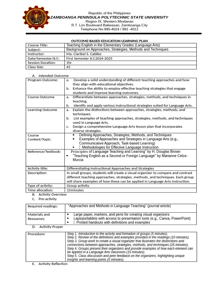Background On Approaches, Strategies, Methods and Techniques-OBE ...