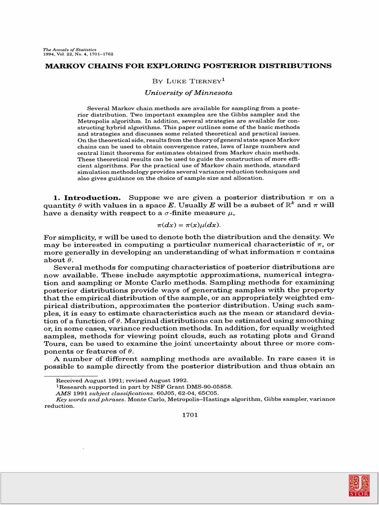 Tierney (1994) MH Algorithm With Accept-Reject | PDF