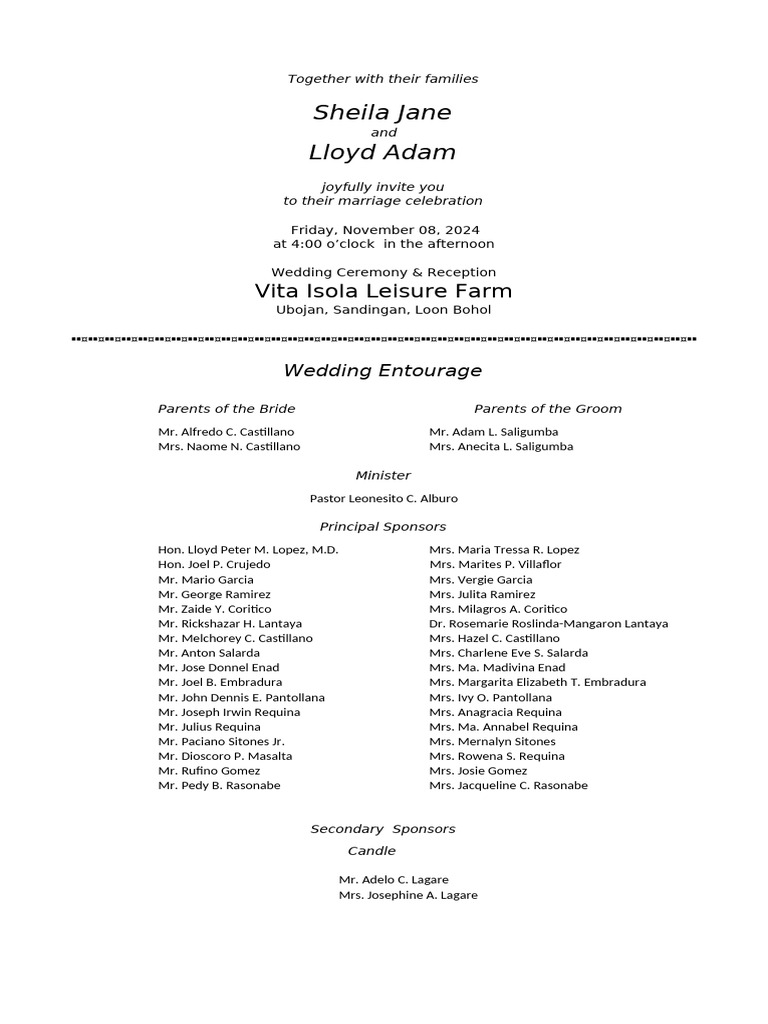 SL Wedding Entourage 1 | PDF | Wedding | Fashion Related Occasions