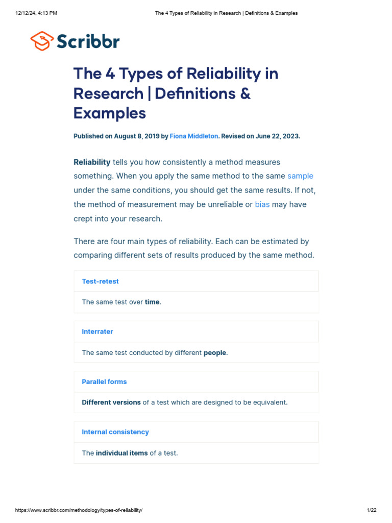 The 4 Types of Reliability in Research _ Definitions & Examples | PDF ... The 4 Types of Reliability in Research _ Definitions & Examples | PDF ...