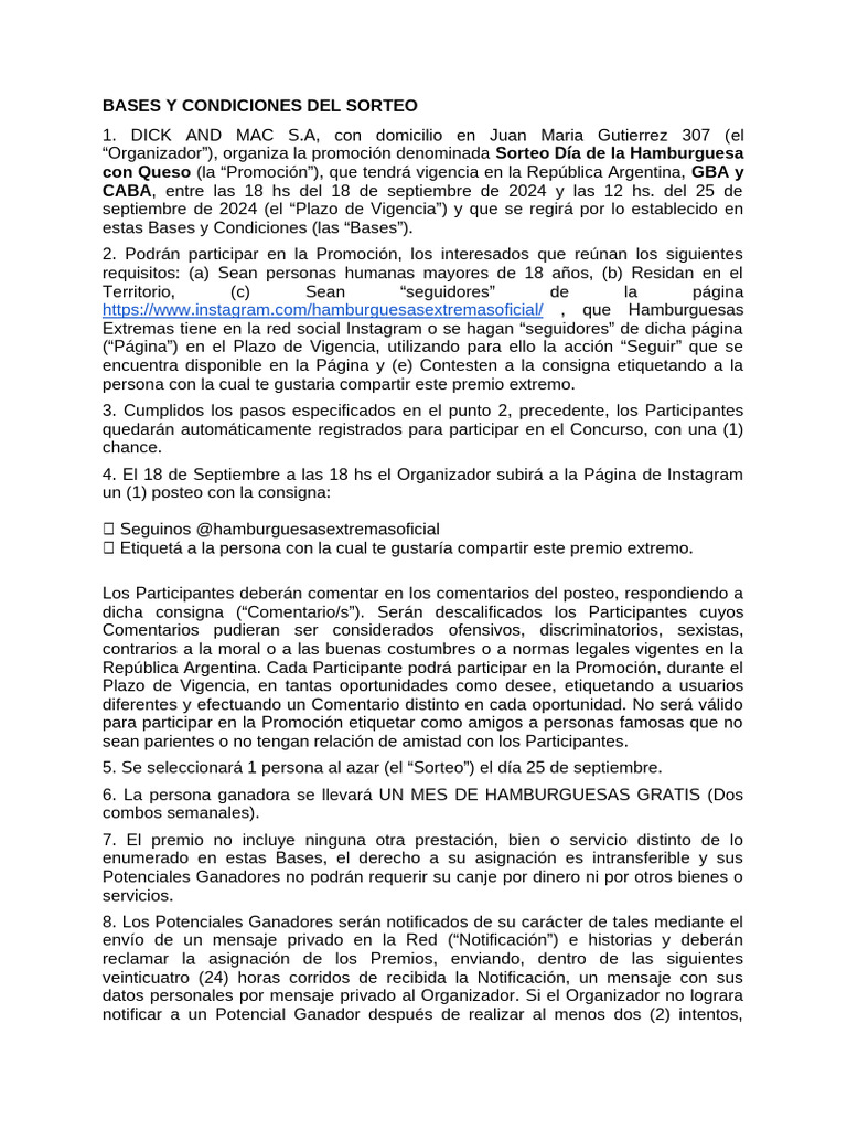 Bases y Condiciones - Sorteo | PDF