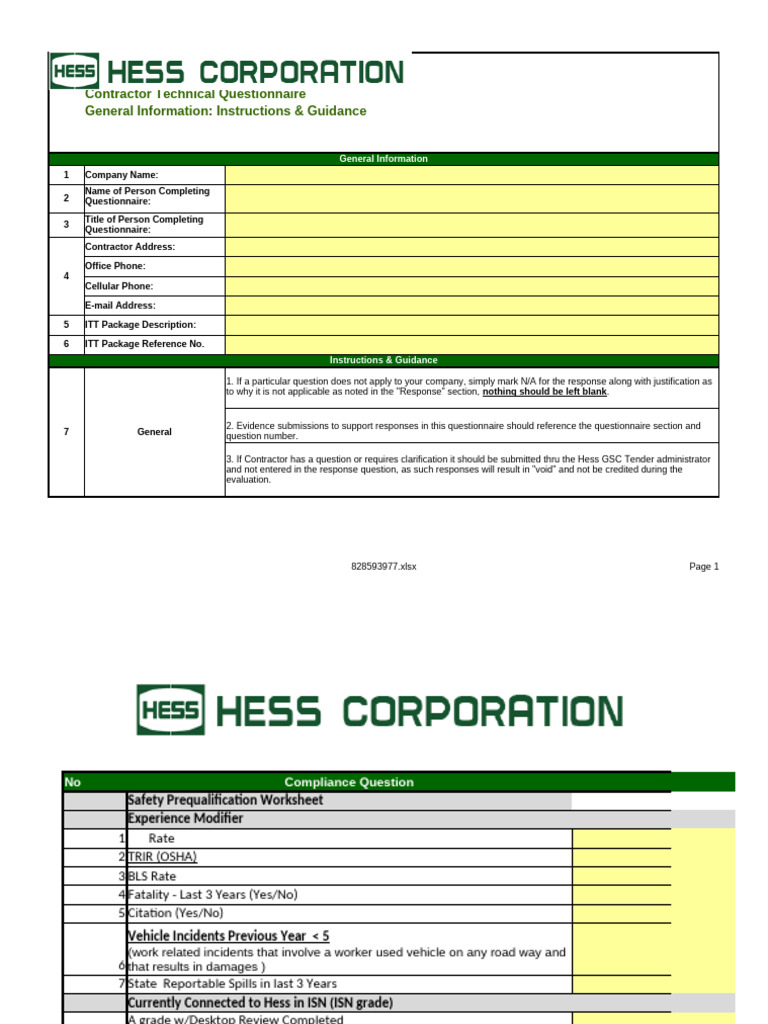 RFI Questionnaire Technical & Safety | PDF | Safety | Occupational Safety And Health