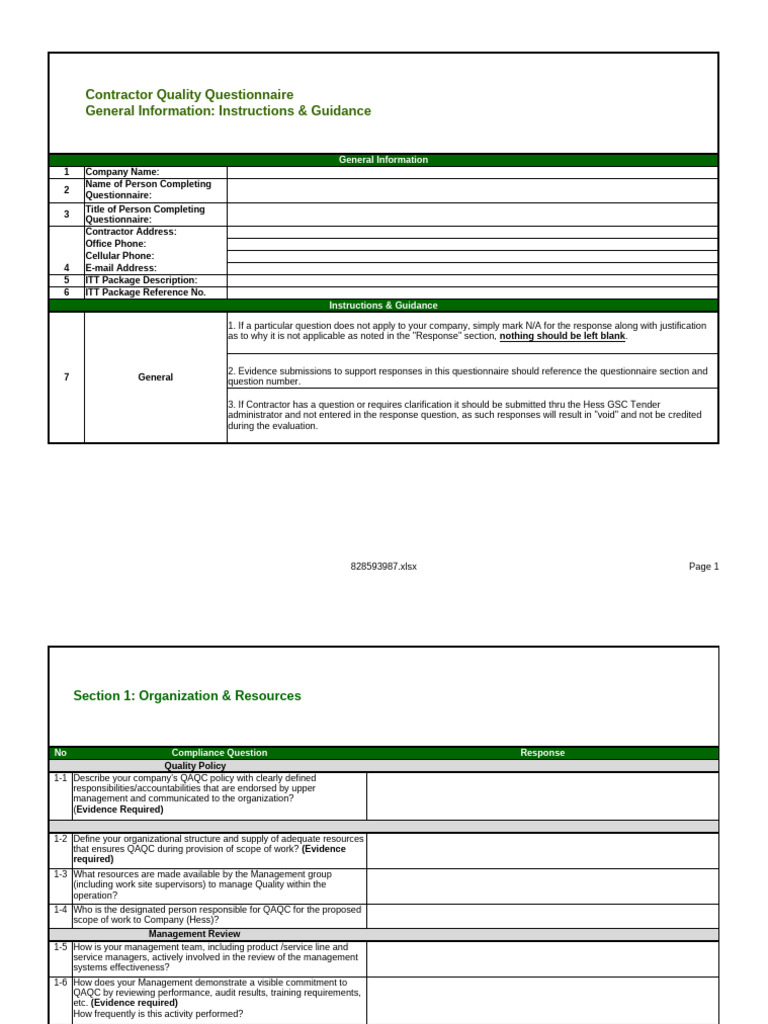 GDC-F-031-B GDC QAQC Evaluation of Quality Questionnaire For Contractors | PDF | Quality ...