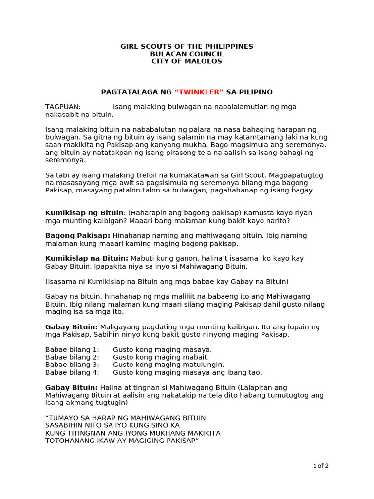Twinkler Investiture Tagalog | PDF
