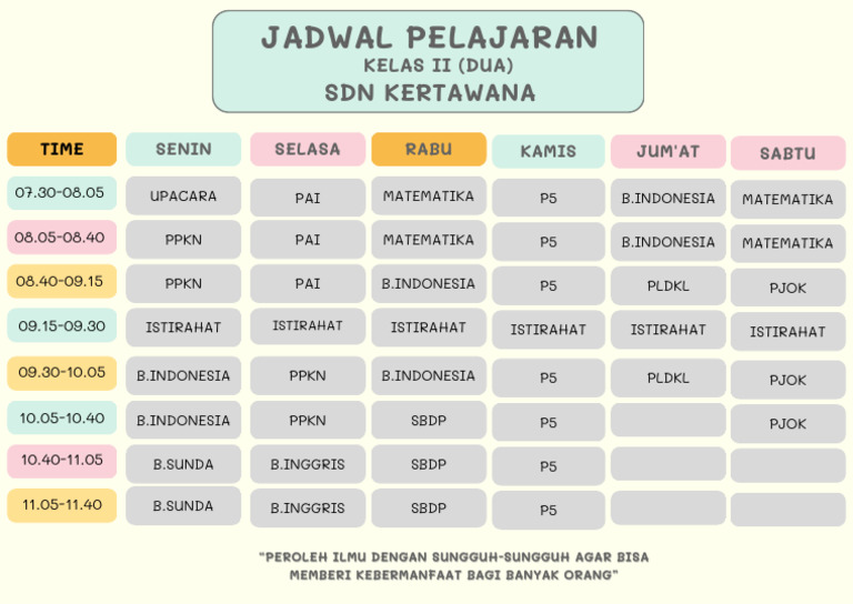 Putih Llustrasi Jadwal Pelajaran Class Schedule | PDF