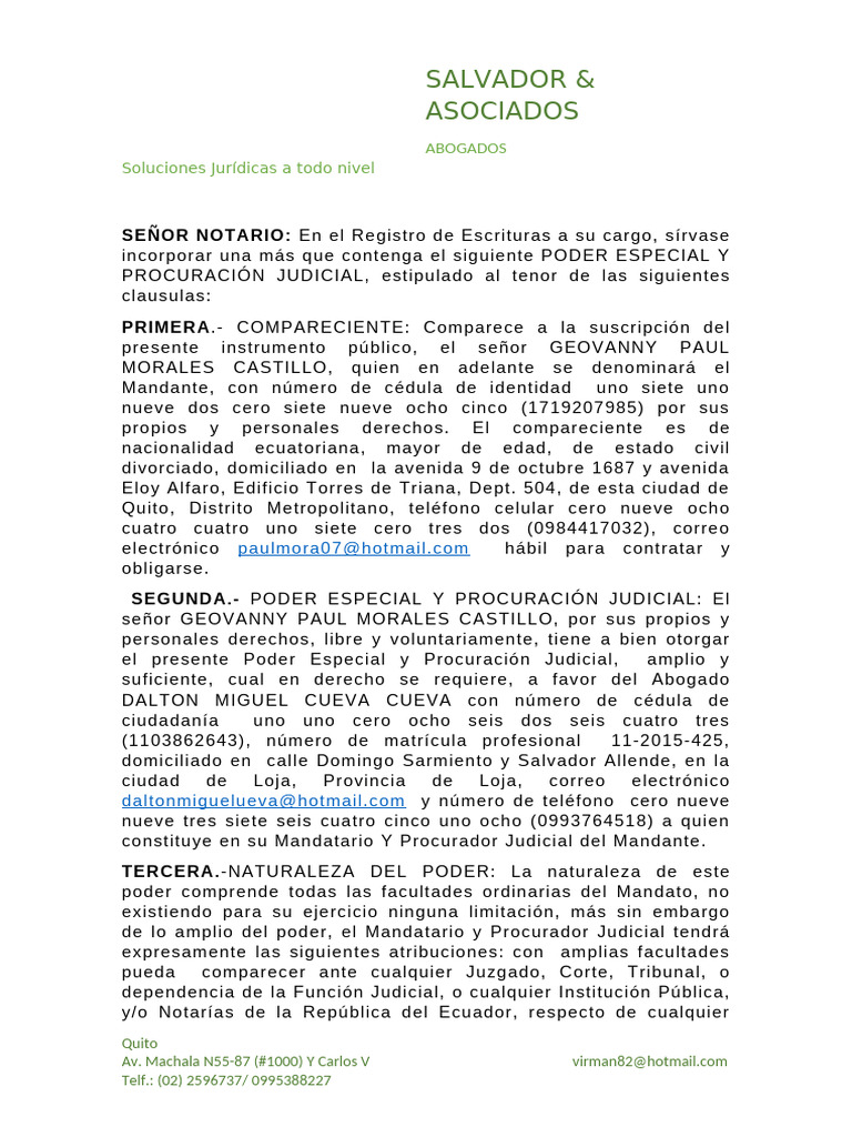 SÚPER MODELO DE PODER ESPECIAL Y PROCURADURIA - MINUTA | PDF ...
