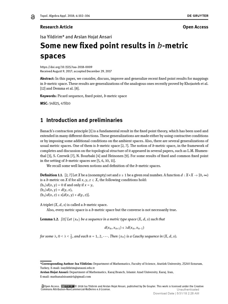 Some New Fixed Point Results in B-metric Spaces | PDF | Abstract Algebra | Topology