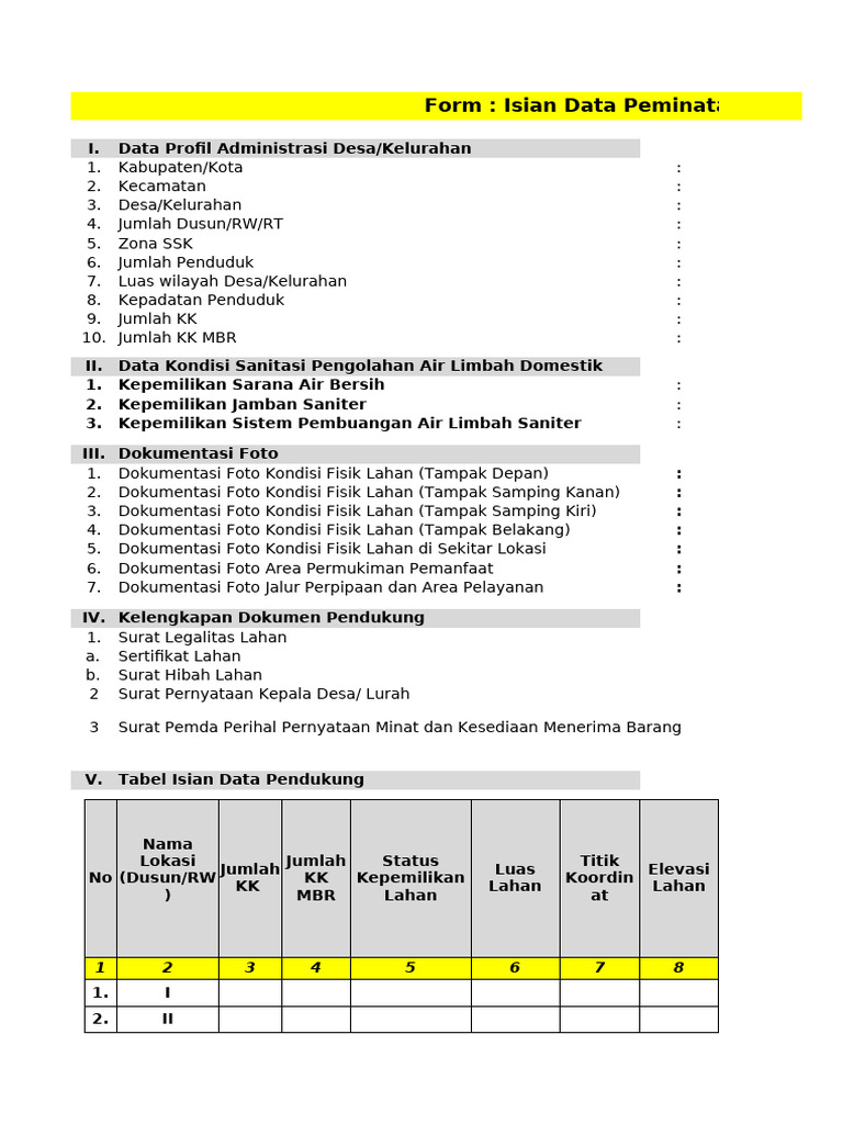 Form Data Dasar Dan Verifikasi Lokasi SPALD-T 2023 | PDF