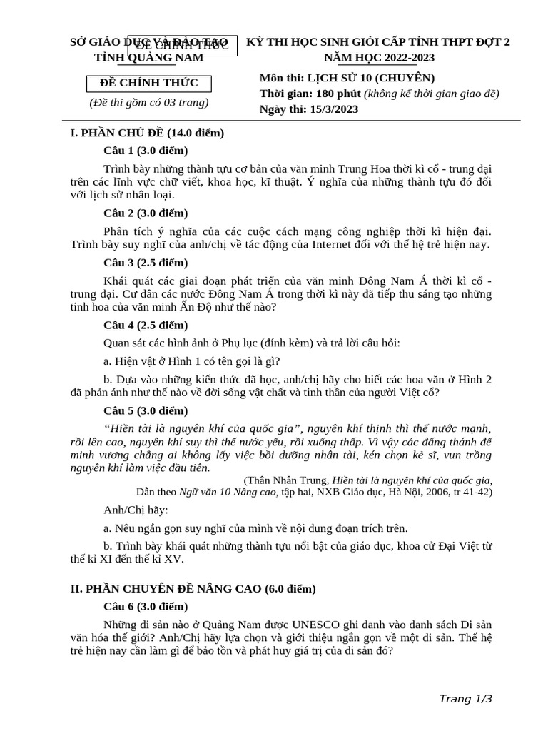 DT LICH SU 10 CHUYEN 2023 | PDF