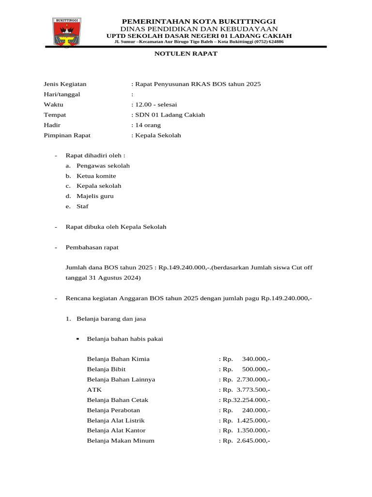 Notulen Rapat RKAS 2022 | PDF