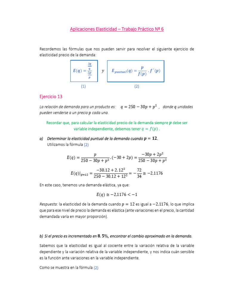 Ejercicios 13 elasticidad demanda 2024 | PDF | Elasticidad (economía) | Ciencias económicas