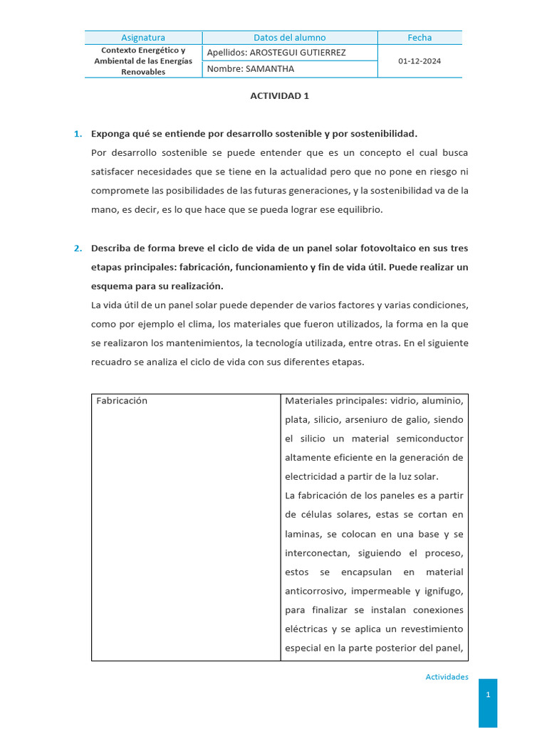 Actividad 1 Contexto Energetico | PDF | Panel solar | Energía renovable