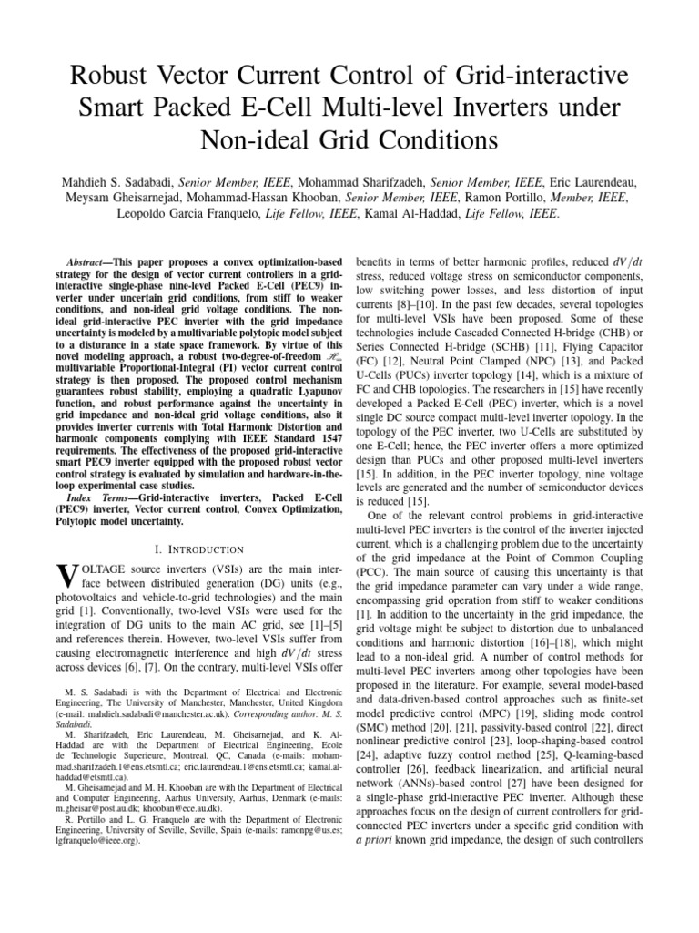 Robust Vector Current Control Of Grid Interactive Smart Packed E Cell Multi Level Inverters