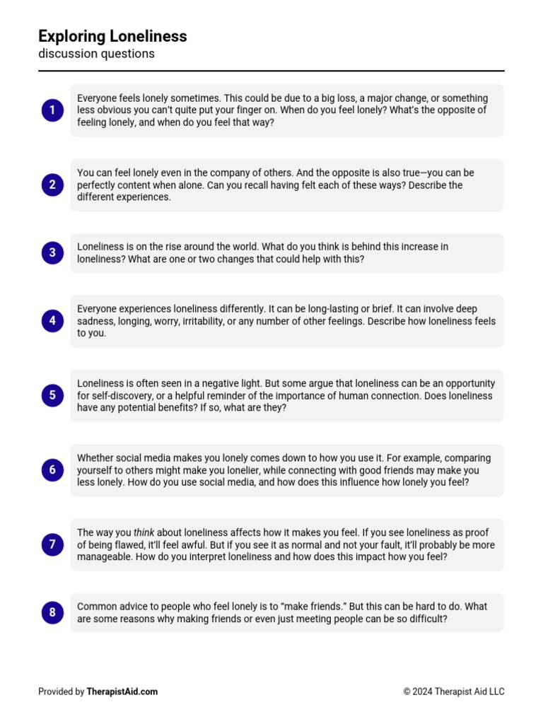 Exploring Loneliness - Discussion Questions | PDF