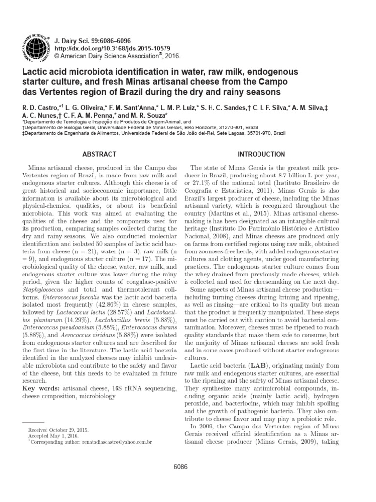 Lactic Acid Microbiota Identification in Water, Raw Milk, Endogenous ...