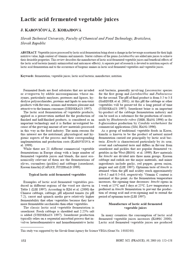 Lactic Acid Fermented Vegetable Juices | PDF | Lactobacillus | Pickling