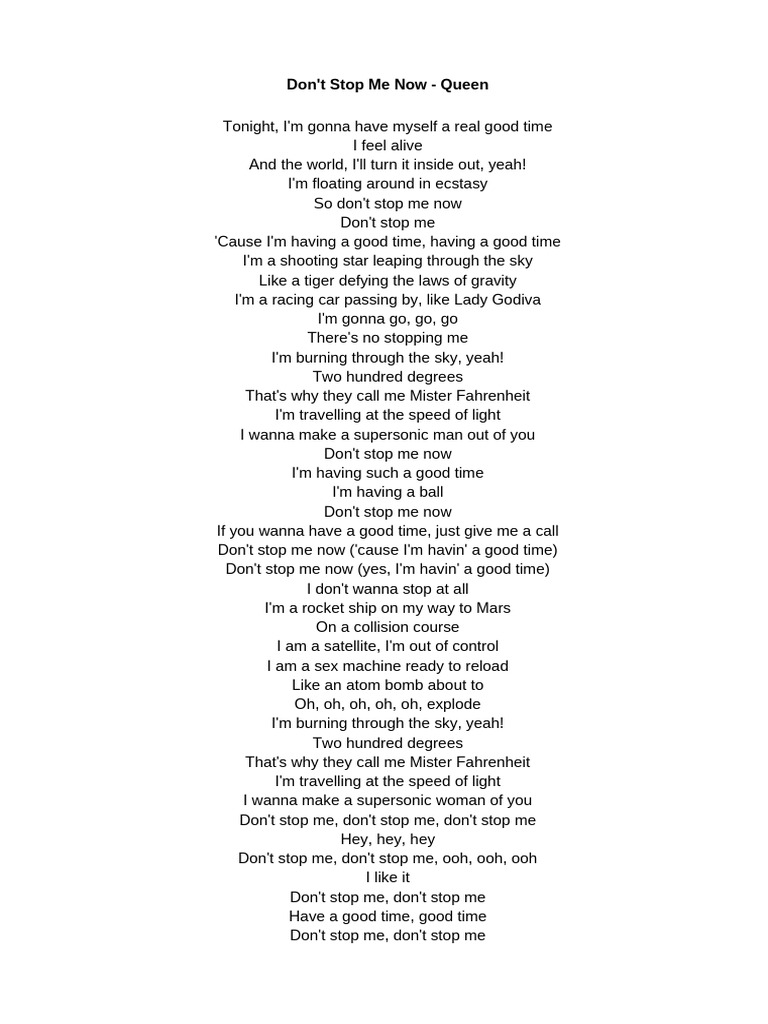 Queen's "Don't Stop Me Now" Lyrics | PDF | Outer Space