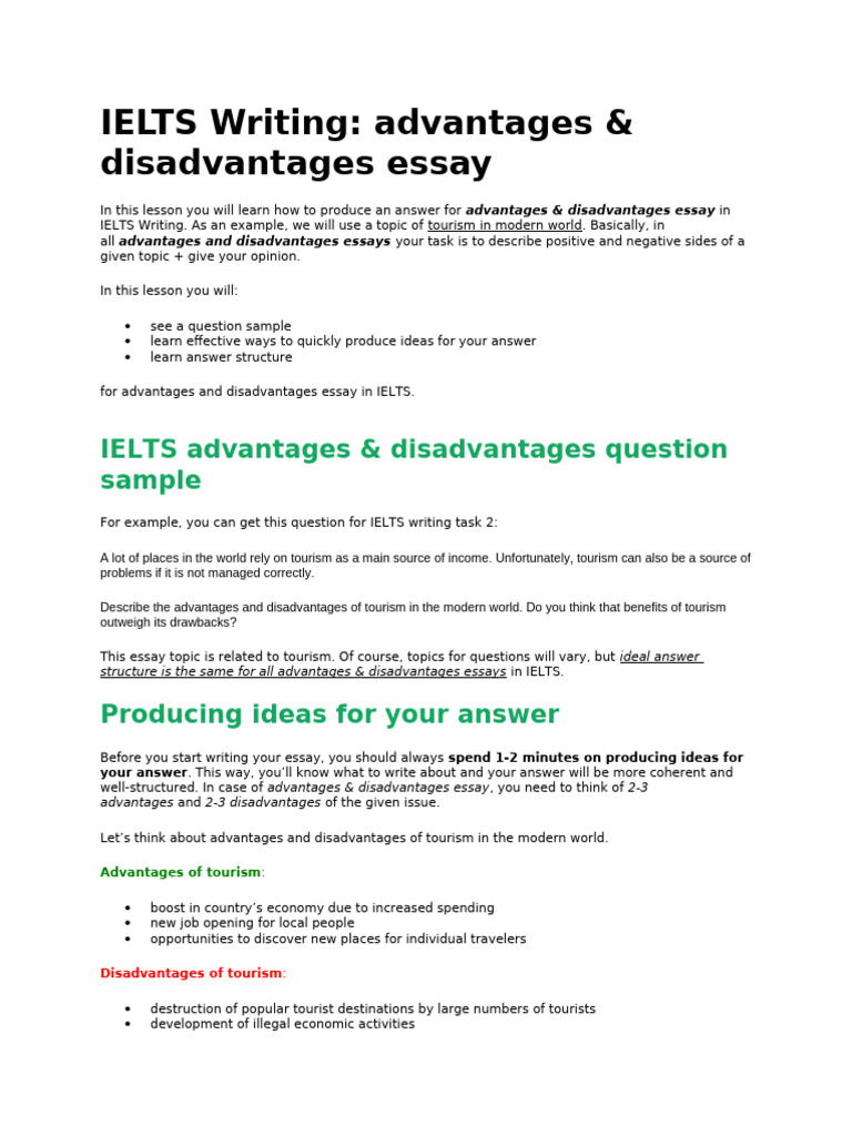 IELTS Writing Advantages and Disadvantages Essay | PDF | Tourism | Employment