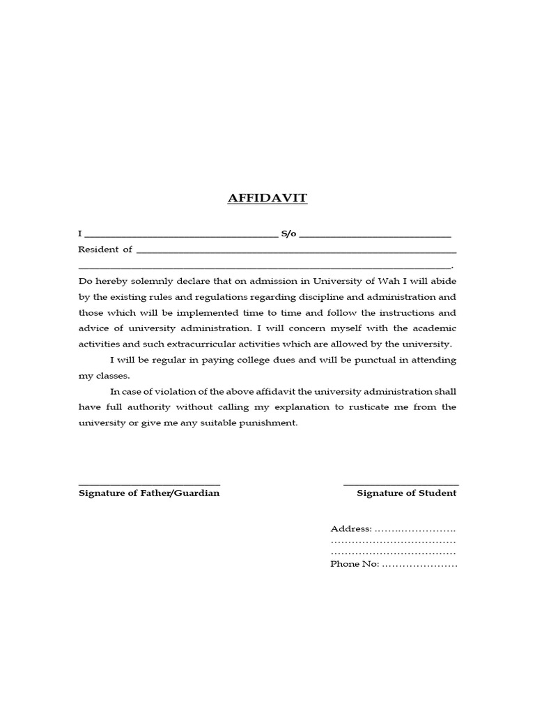 University Admission Affidavit Template | PDF