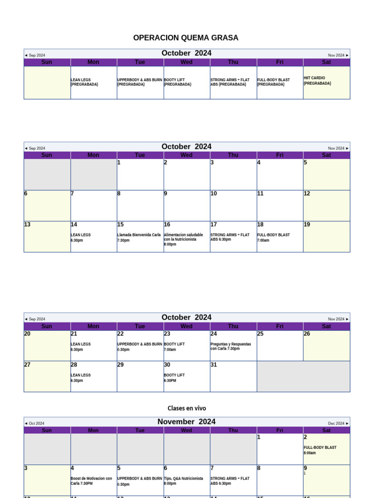 OPERACION QUEMA GRASA 2-Calendar | PDF