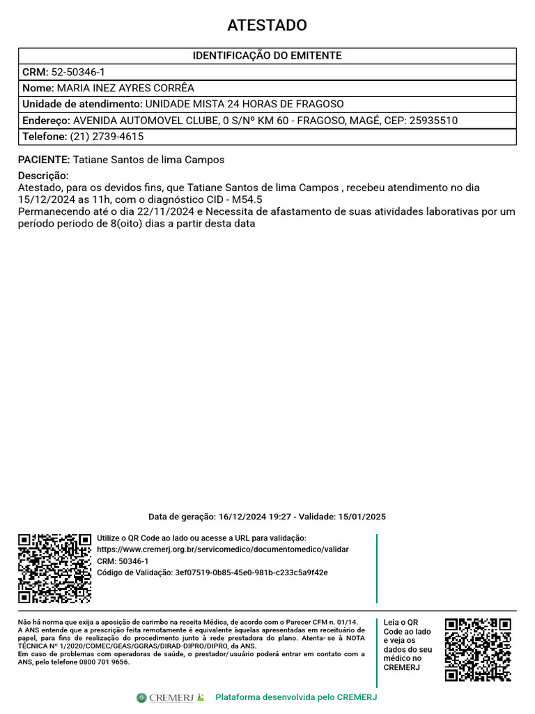 Atestado Médico de Afastamento 8 Dias | PDF
