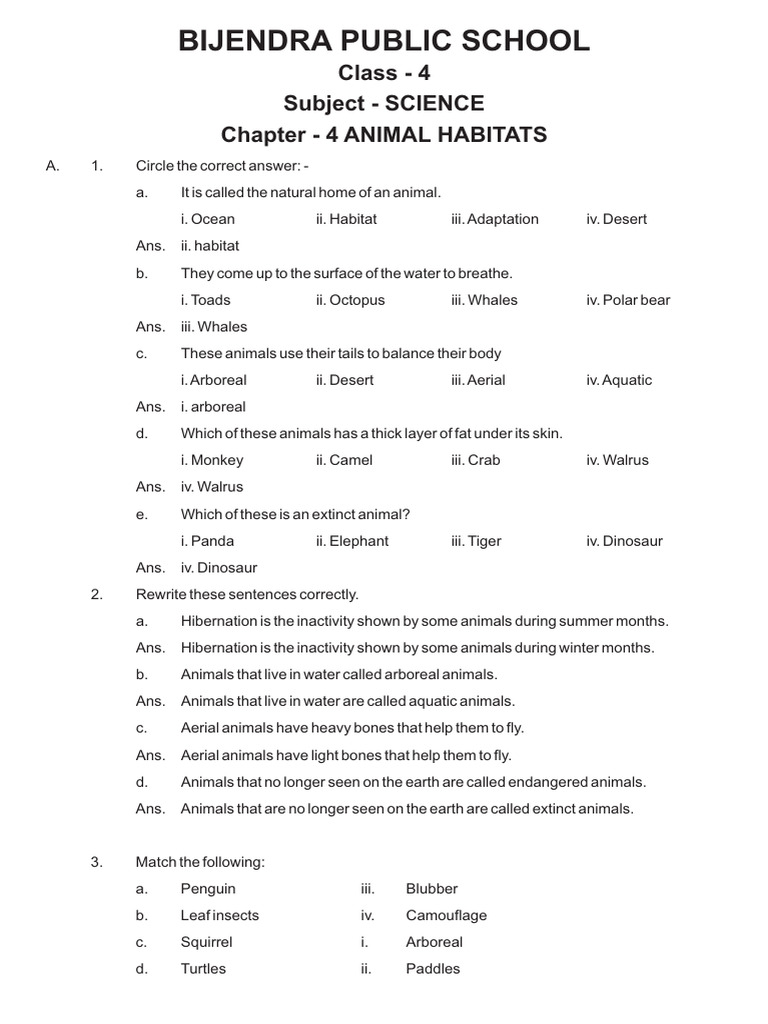 Class 4 Subject Science Chapter 4 Animal Habitats | PDF | Habitat | Frog