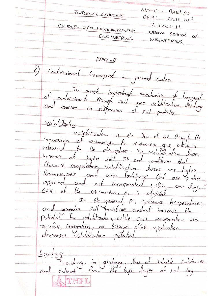 Geo Environmental Engineering Internal 2 Answer | PDF