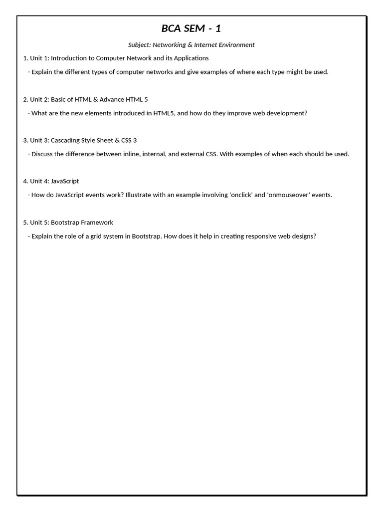 Bca Sem 1 Imp Questions | PDF
