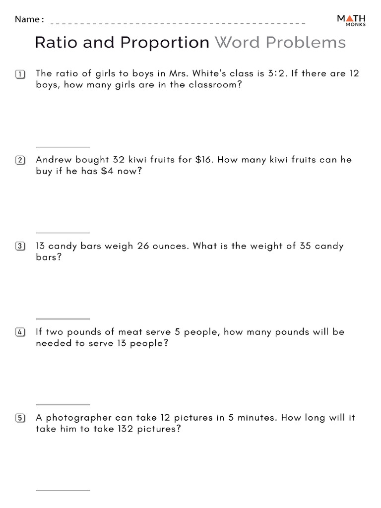 Ratio and Proportion Word Problems Worksheet With Answers | PDF