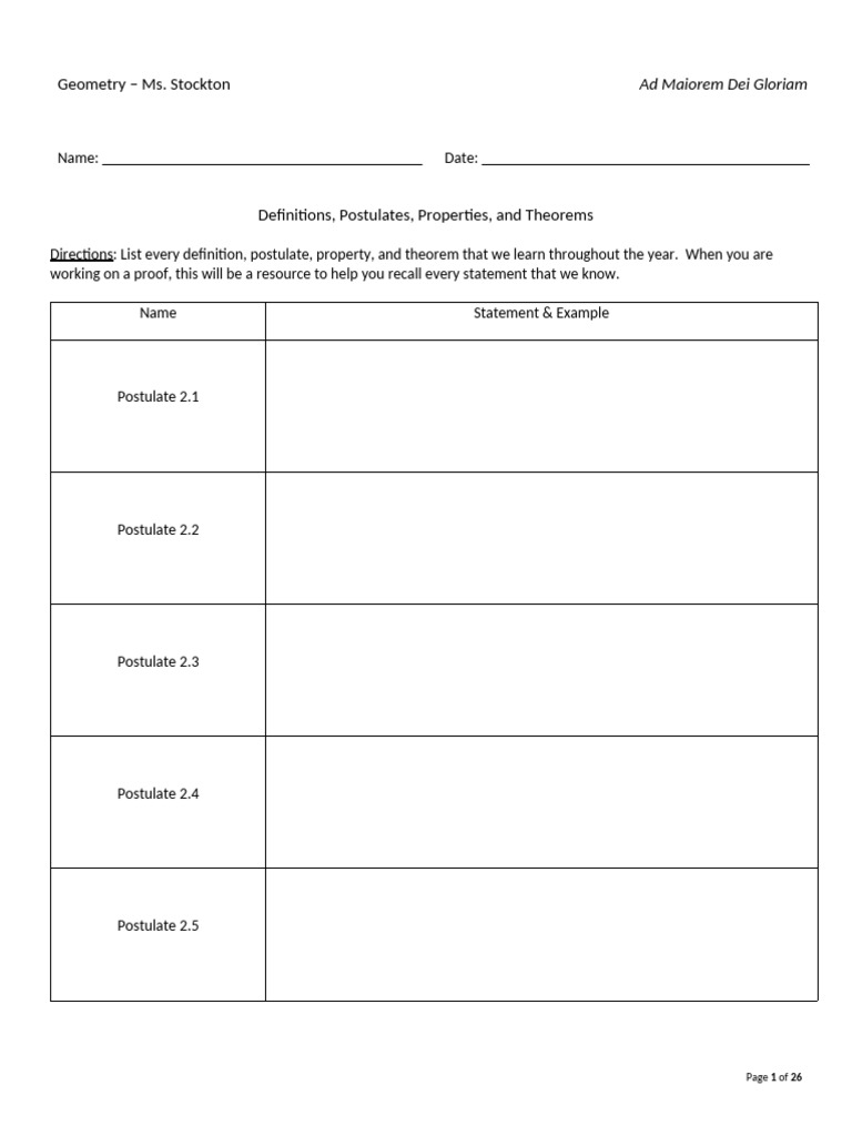 Geometry Postulates Table | PDF | Triangle | Perpendicular