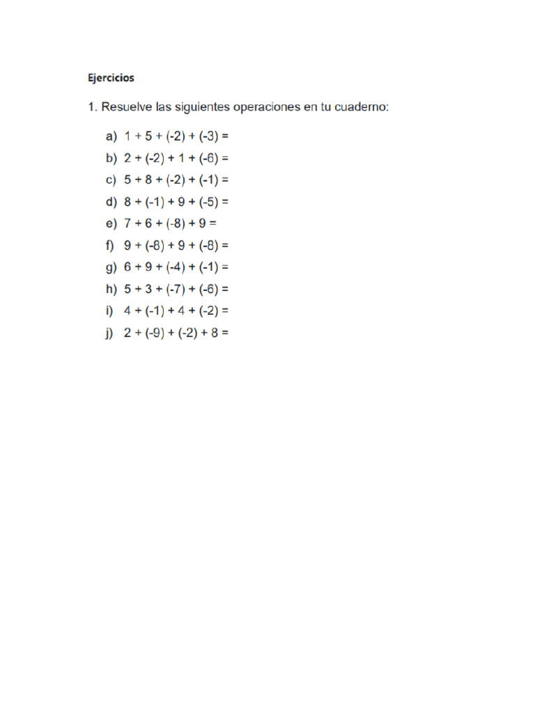 1NMA - Operaciones Con Numeros Enteros - Escuela Del Cariño | PDF