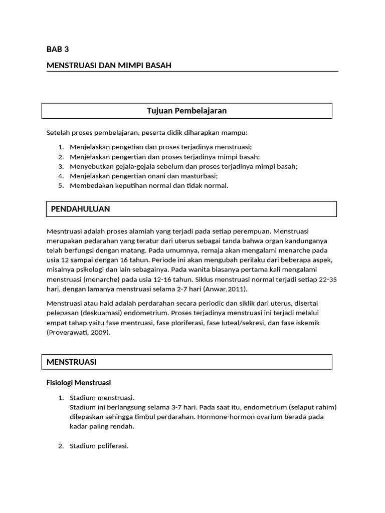 BAB 3 MENSTRUASI DAN MIMPI BASAH Buku Ajar Kesehatan Reproduksi Remaja ...