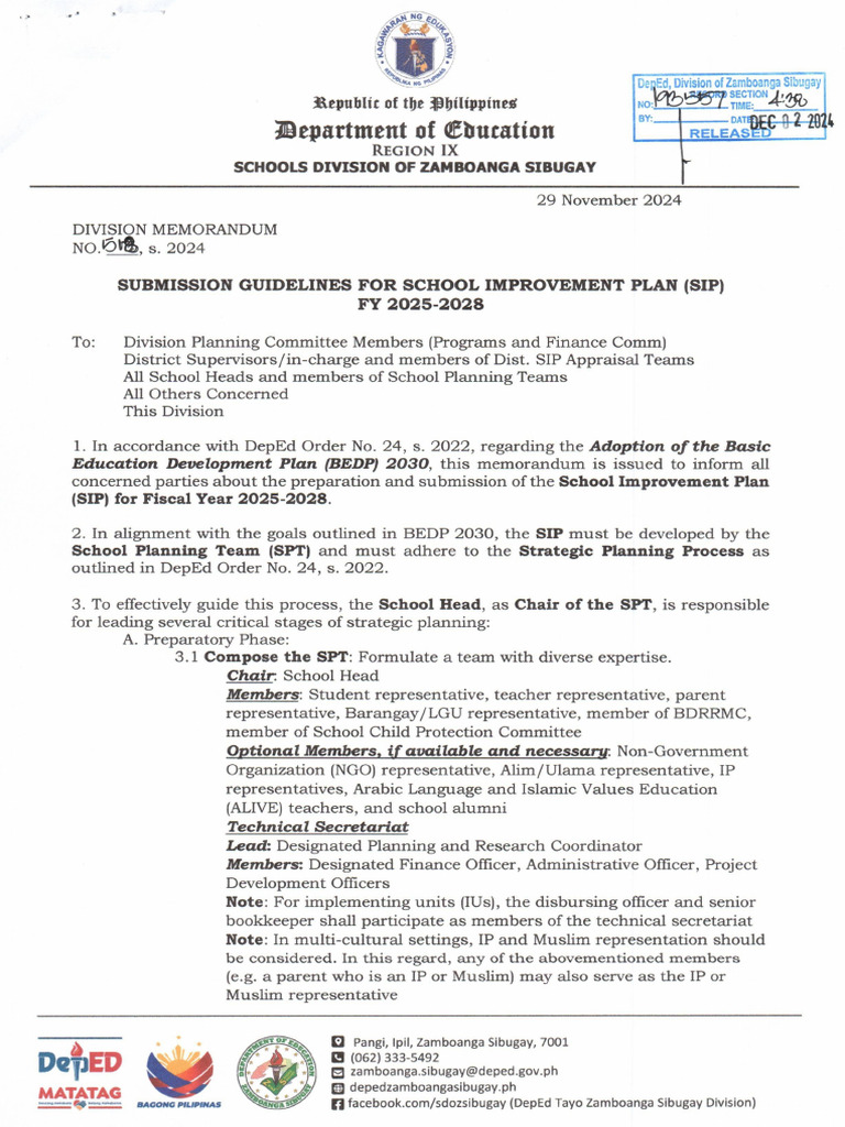 Division Memo On SIP | PDF