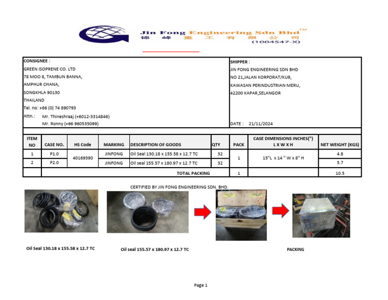 Packing List - Green Isoprene (Amended HS Code) | PDF