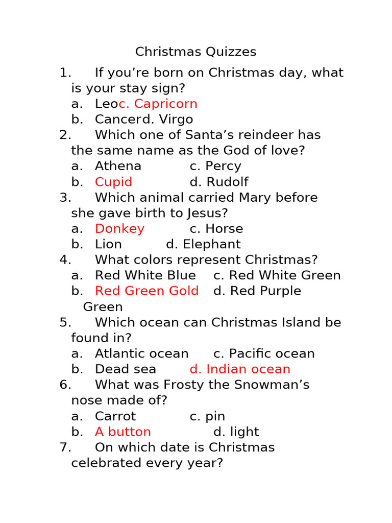 Christmas Quizzes | PDF