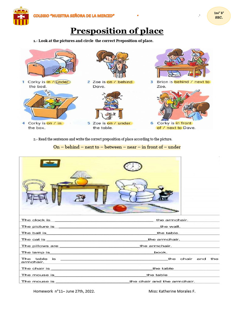 Homework Preposition of Place | PDF