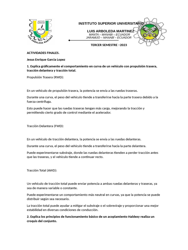 Actividades Finales | PDF | Tracción en las cuatro ruedas | Eje