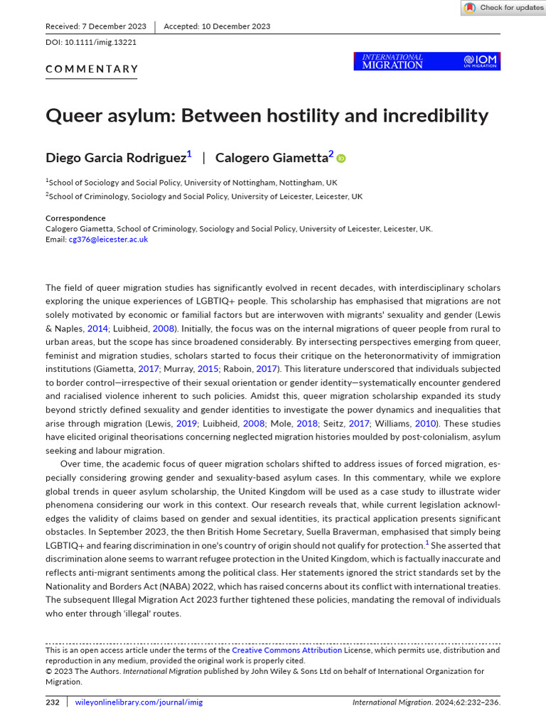Queer Asylum, Between Hostility and Incredibility, Por Rodriguez | PDF ...