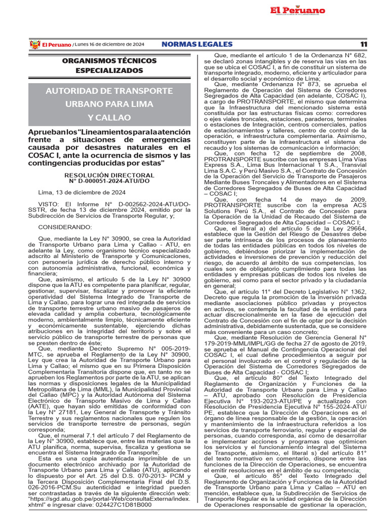 Autoridad de Transporte Urbano para Lima Y Callao: 11 Organismos ...