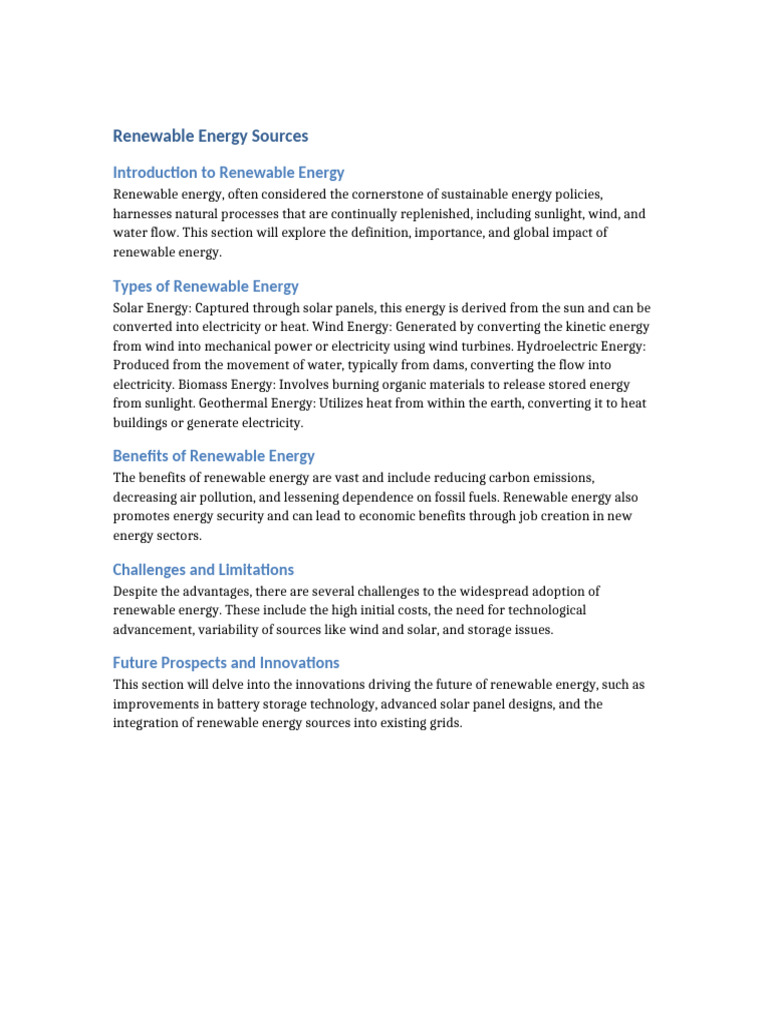 Renewable Energy Sources | PDF