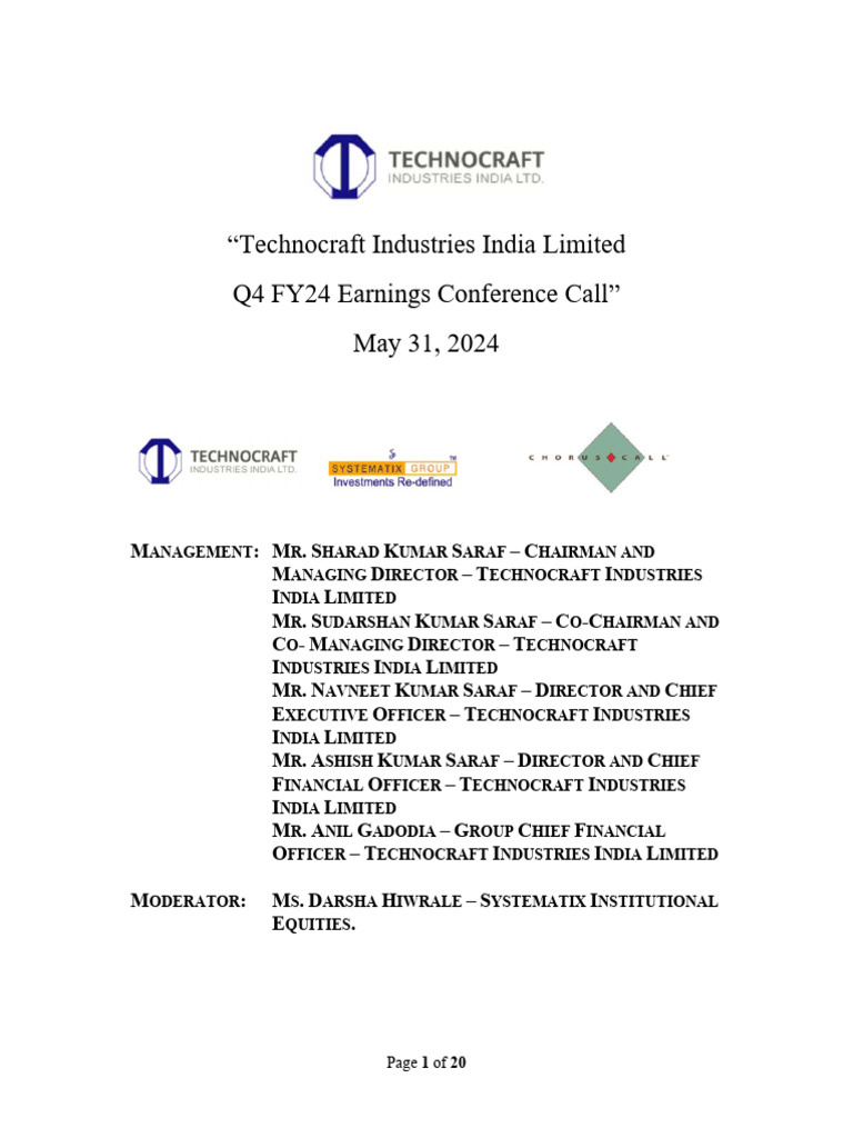 Investor Call: Technocraft Q4 FY24 | PDF | Textiles