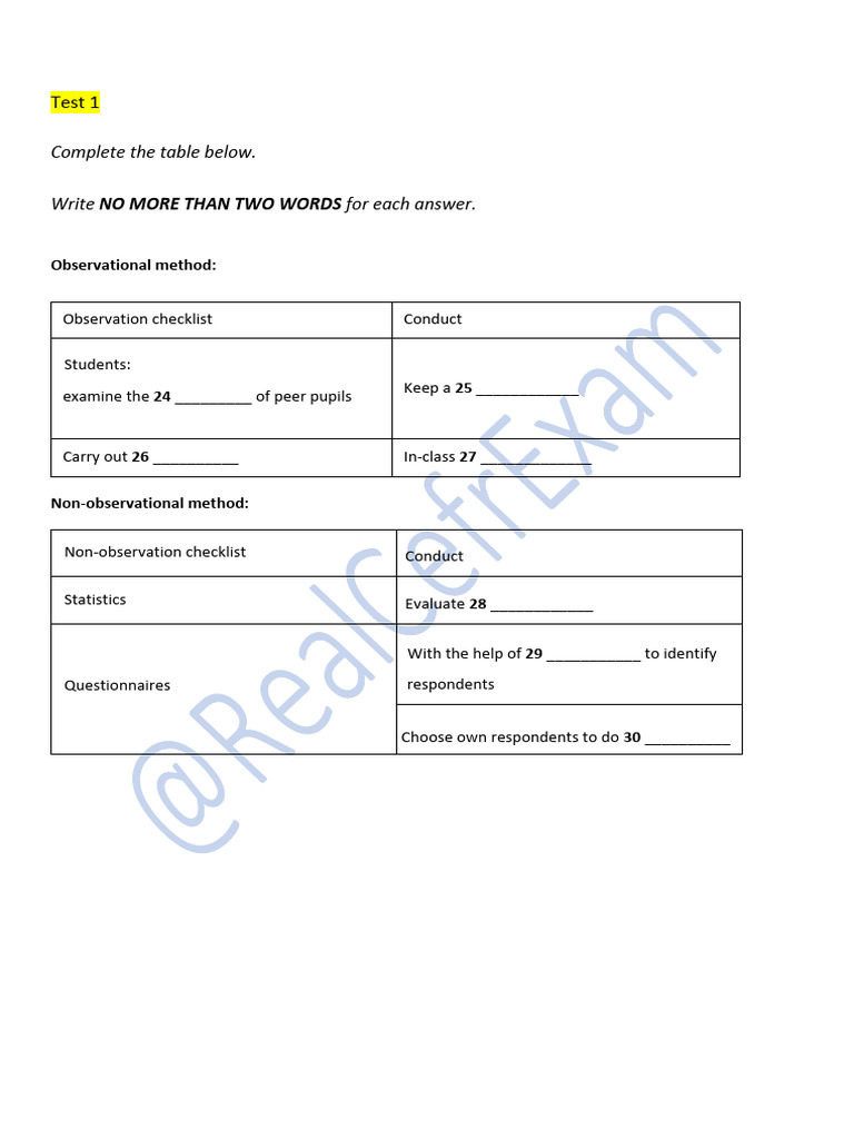 Listening Table Completion | PDF