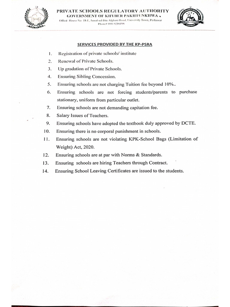 PSRA Services List | PDF