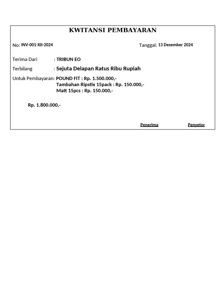 Contoh Kwitansi Pembayaran | PDF