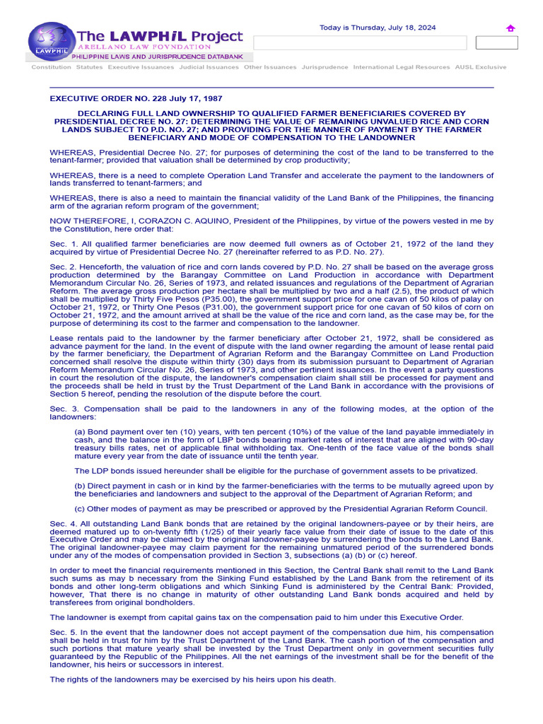 002 E.O. No. 228 | PDF | Foreclosure | Bonds (Finance)