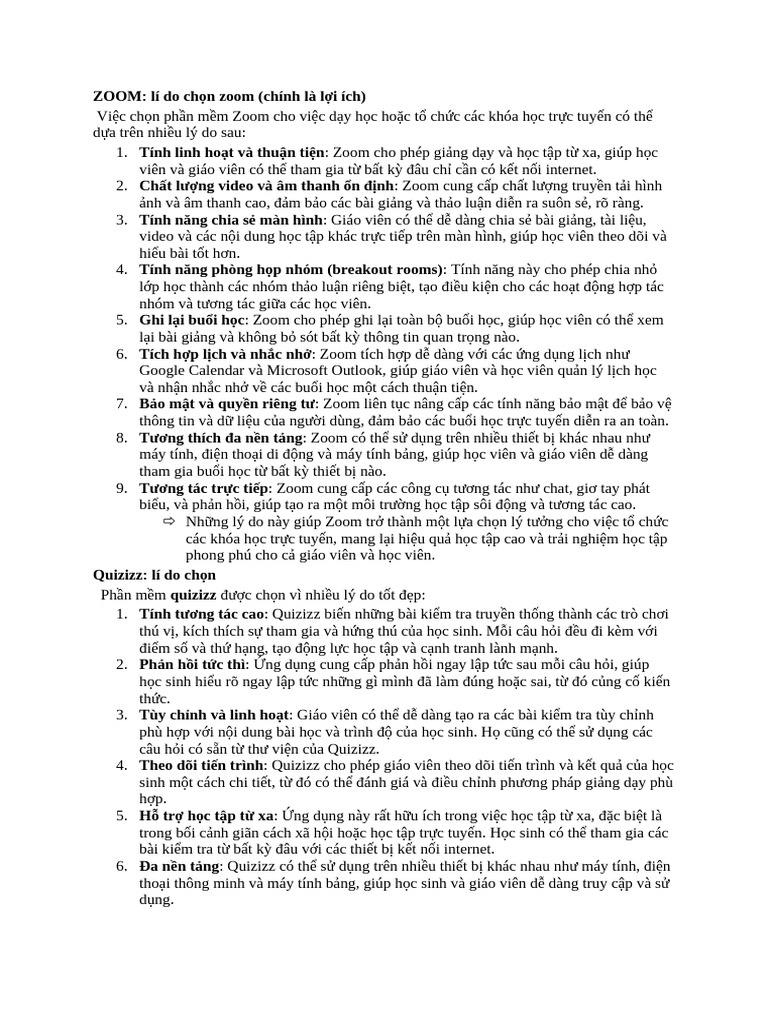 định hướng zoom và quizizz | PDF